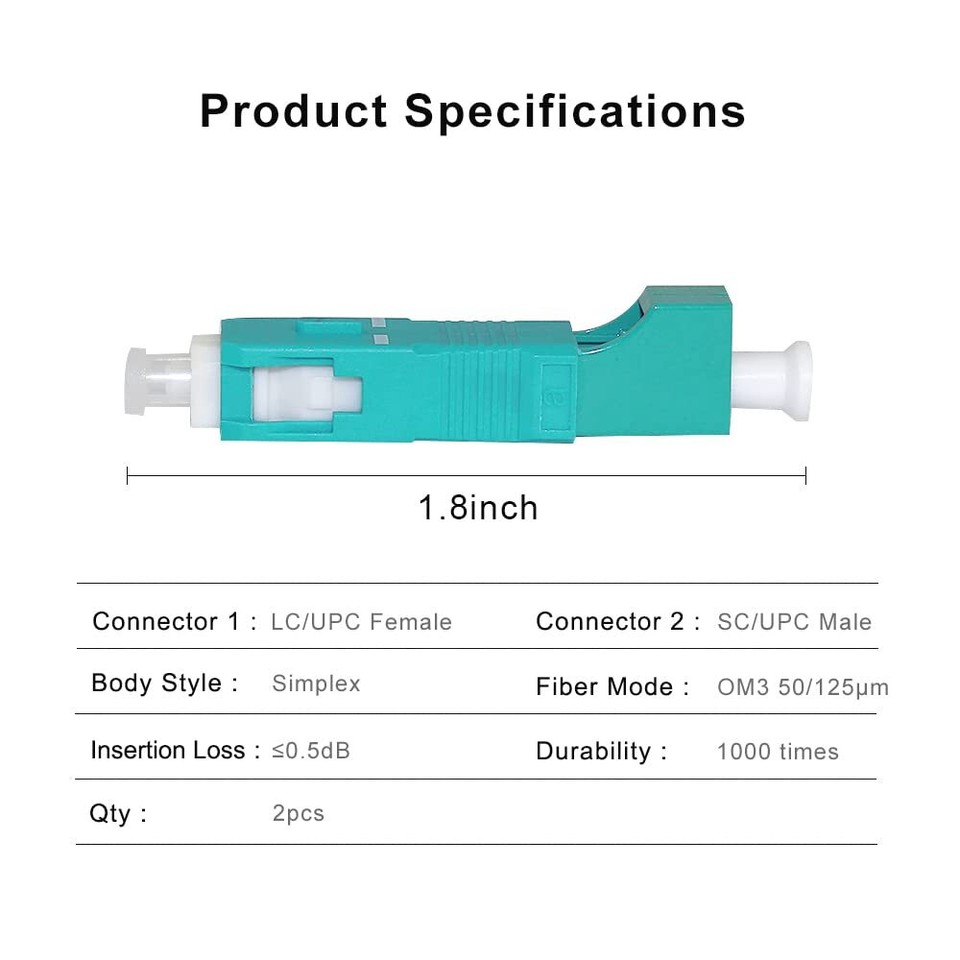 2pcs LC to SC Adapter, Multimode OM3 50/125 LC/UPC Female to SC/UPC ...