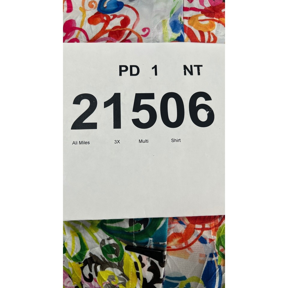 Ali Miles 3X Colorful Abstract Floral Print Roll Tab Sleeve Shirt Top ...