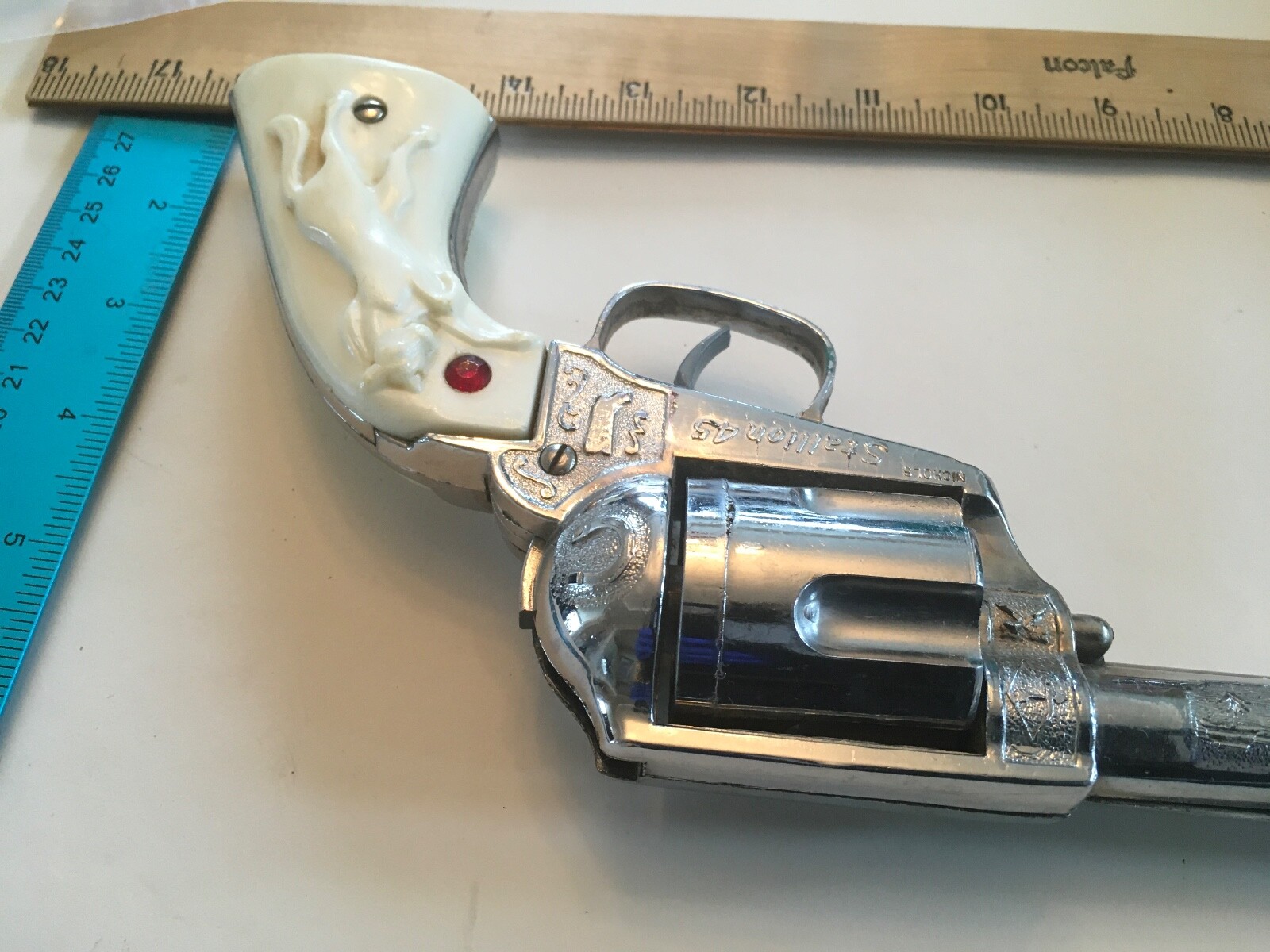 Vintage Stallion .45 cap gun – White grips Nichols 1950~ NOT WORKING ...