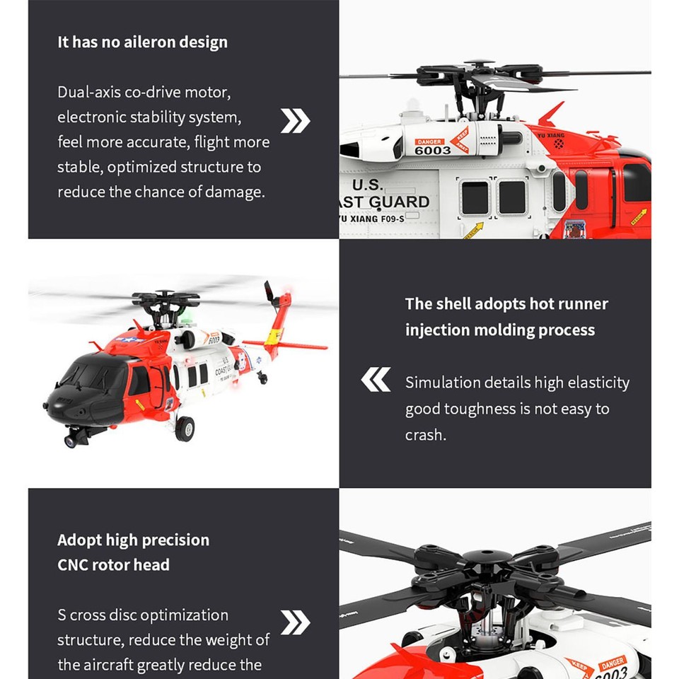 YXZNRC F09-S 1:47 RC Helicopter UH60 6CH Drone Gyro GPS Lights ...