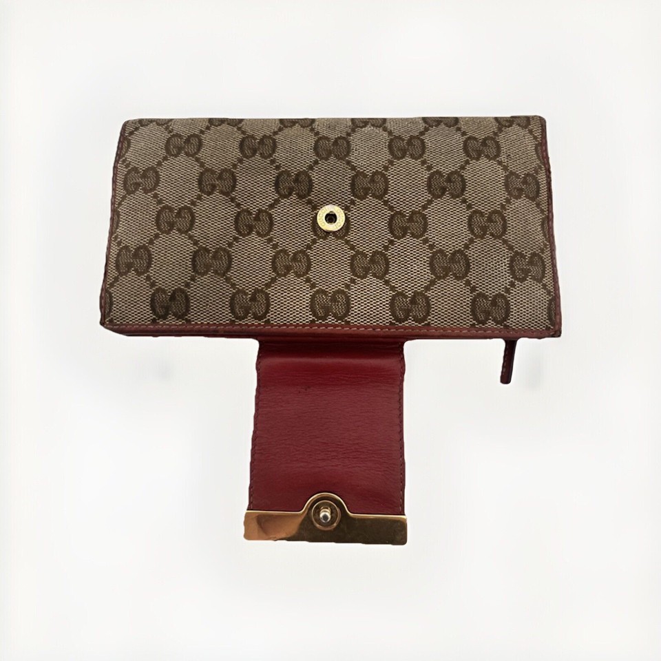 Vintage Gucci Signature Long Wallet Red Stripe Sherry Line Credit Card ...
