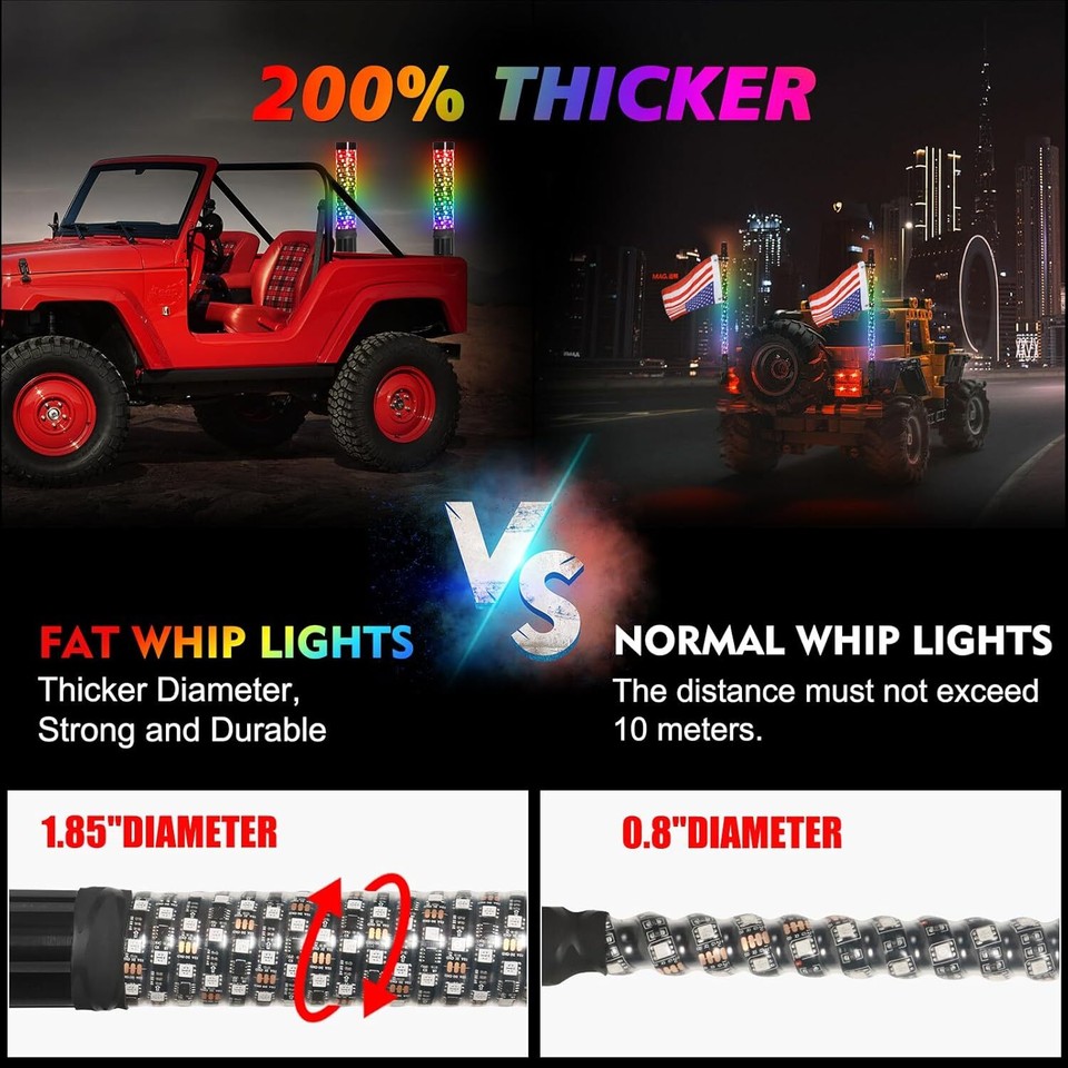 Pair 2FT Spiral LED Fat Whip Light Antenna RGB Chasing For Can-am X3 ...
