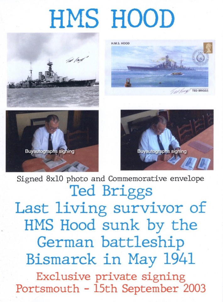 WW2 Royal Navy battleship HMS Hood survivor signed 8x10 photo (Ref TB5 ...
