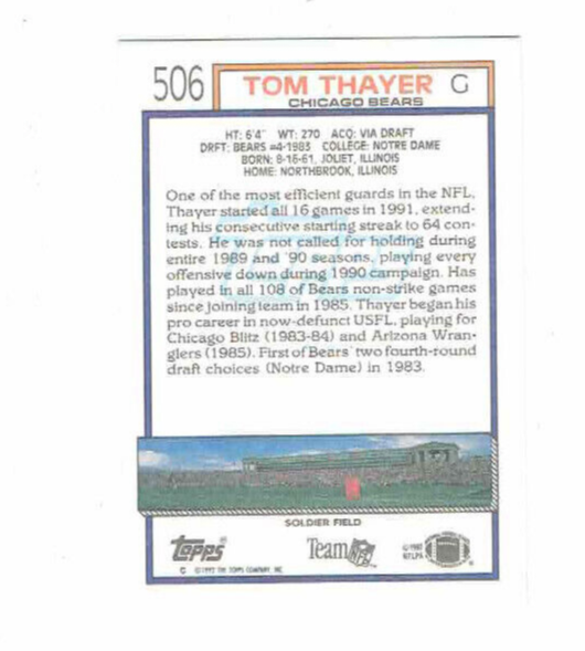 Tom Thayer Chicago Bears G #506 Topps 1992 Football Card | eBay
