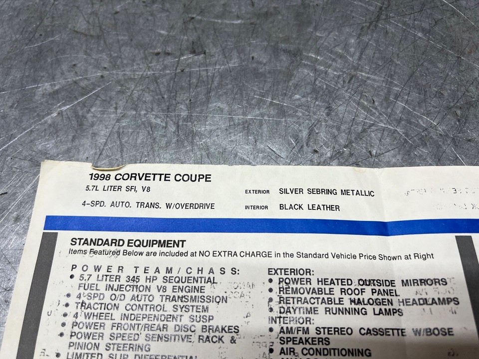 C5 Corvette Window Sticker Sale Order Purchase | eBay