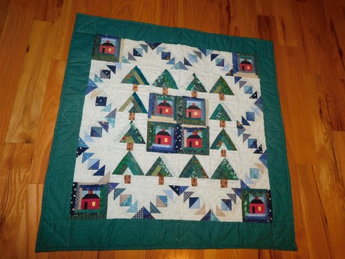 Log Cabin Sampler Quilt Handmade Pieced Flying Geese Wall Hanging 29 x ...