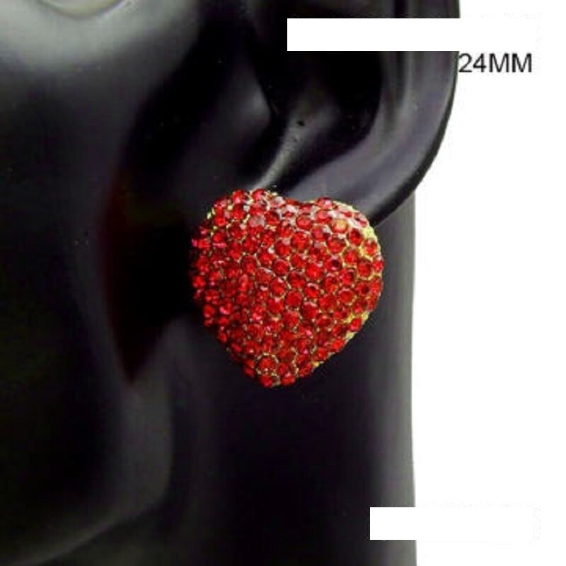 1" GOLD RED Rhinestone Heart Stud Earrings ( 2888 ) | eBay