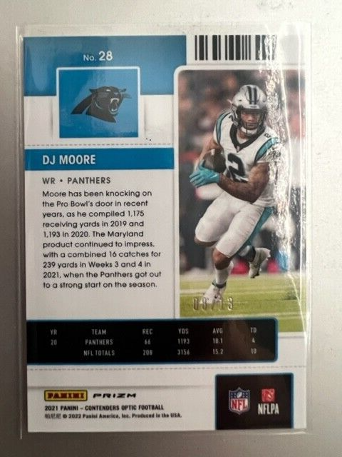 2021 Contenders Optic DJ Moore ( Panthers ) #28 Red White Blue Prizm ...