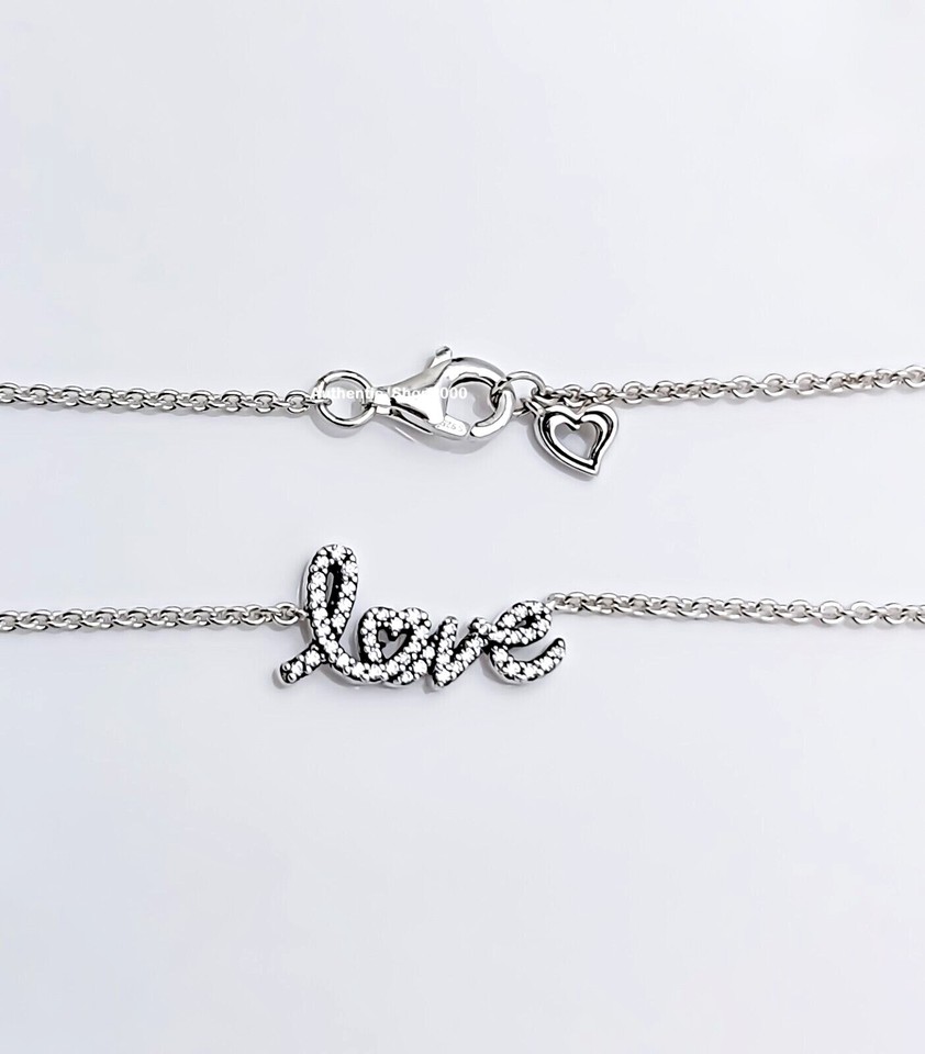 New 100% PANDORA 925 Sparkling Handwritten Love Collier Necklace ...