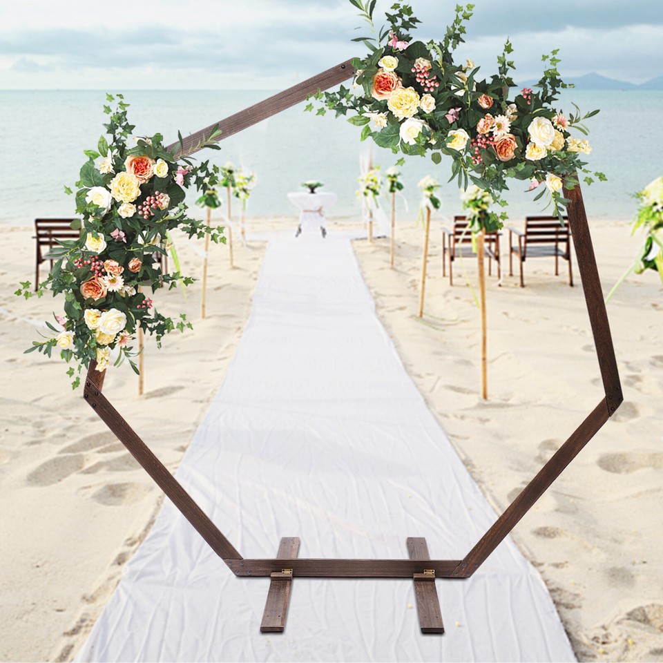 Heptagonal Wooden Wedding Arch Flower Frame Backdrop Stand Venue Arbor ...