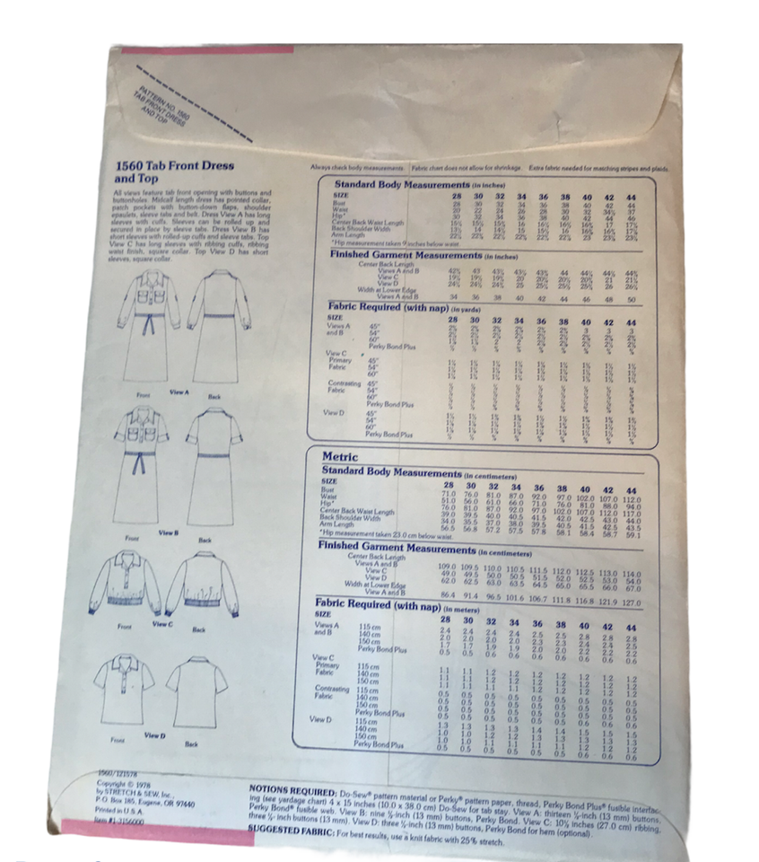 STRETCH & SEW #156 Sewing Tab Front Dress and Top Bust Size 28-44 | eBay