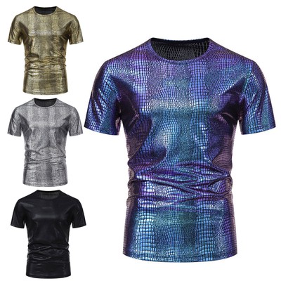 Mens Shirts Crocodile Print T-shirt Party Tops Lightweight Tee Short ...