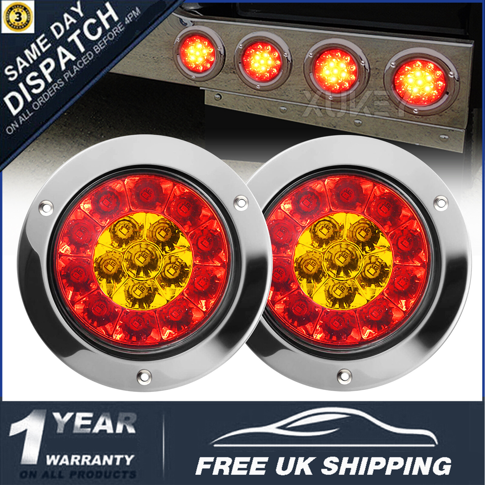 2X Round LED Tail Light Turn Signal Rear Lamp Trailer Truck BUS RV UTE ...