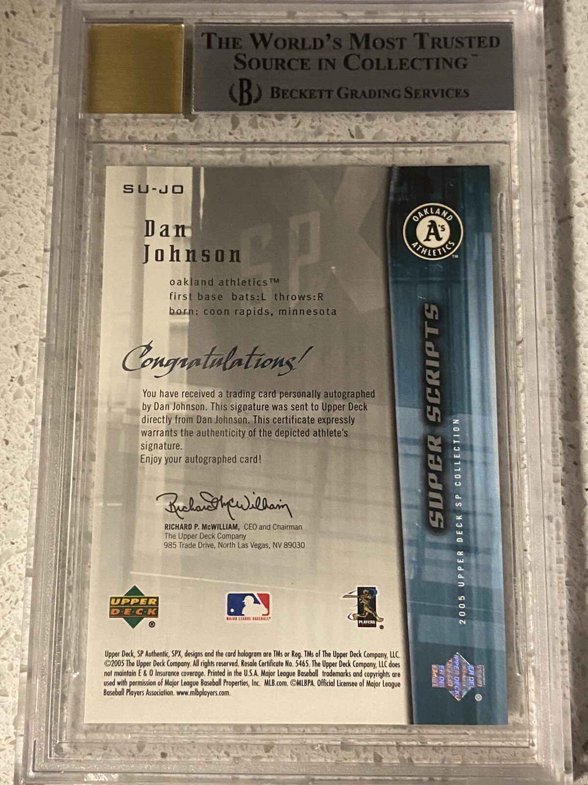 2005 SPX DAN JOHNSON Superscripts (RC) 09/15 *BGS 9* Auto 10 TB Rays ...