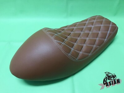 Fit Yamaha SR400 SR500 Brown Seat Complete & White Stitch Diamond Cut ...