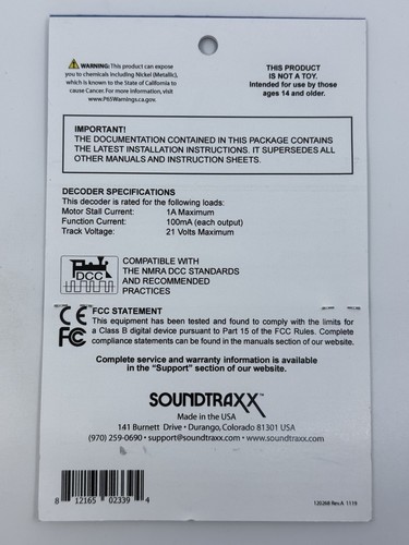 SoundTraxx MC1H104P21 Mobile Locomotive Decoder (852005) for sale ...