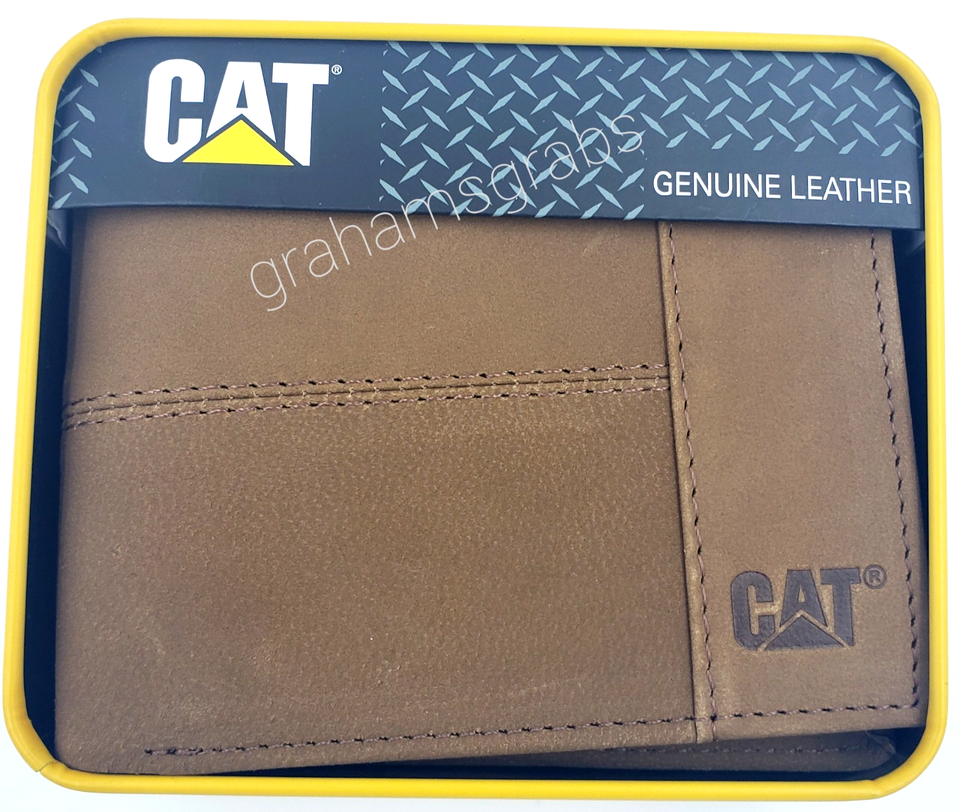 CAT Caterpillar Men's GENUINE LEATHER RFID BIFOLD WALLET Tan in GIFT ...