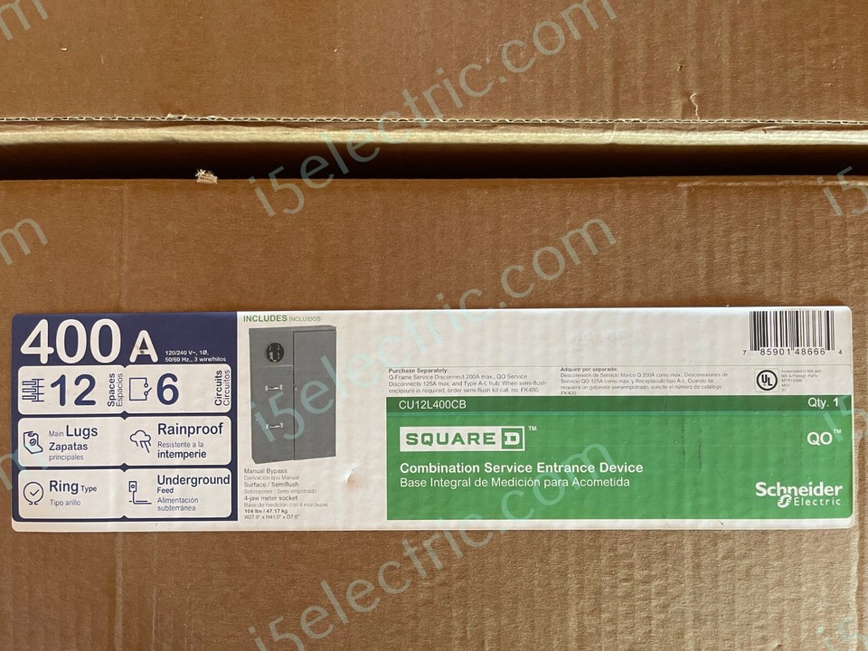 Square D 400 / 320 Amp Meter Main Combo Socket CU12L400CB 12 Spaces 6 ...