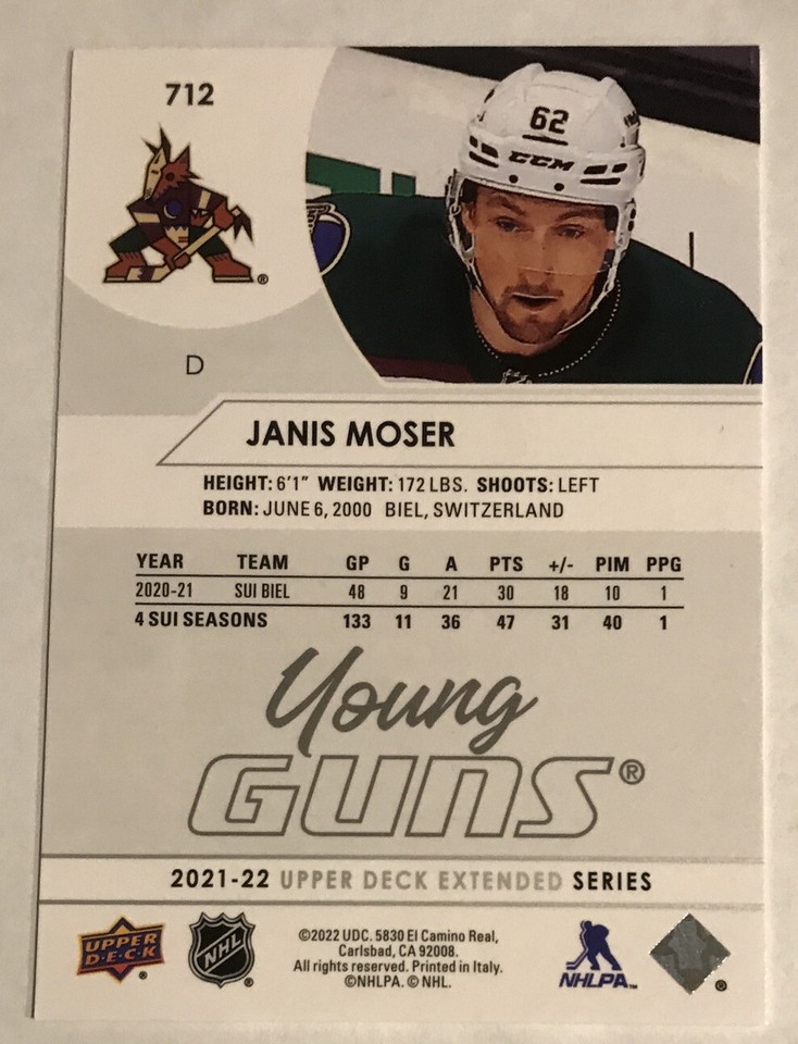 2021-22 Upper Deck Extended Series Janis Moser Young Guns RC Rookie ...