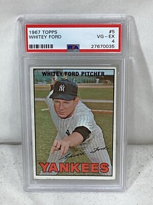 1967 Topps Baseball #5 New York Yankees Whitey Ford Card PSA 4 FREESHIP ...
