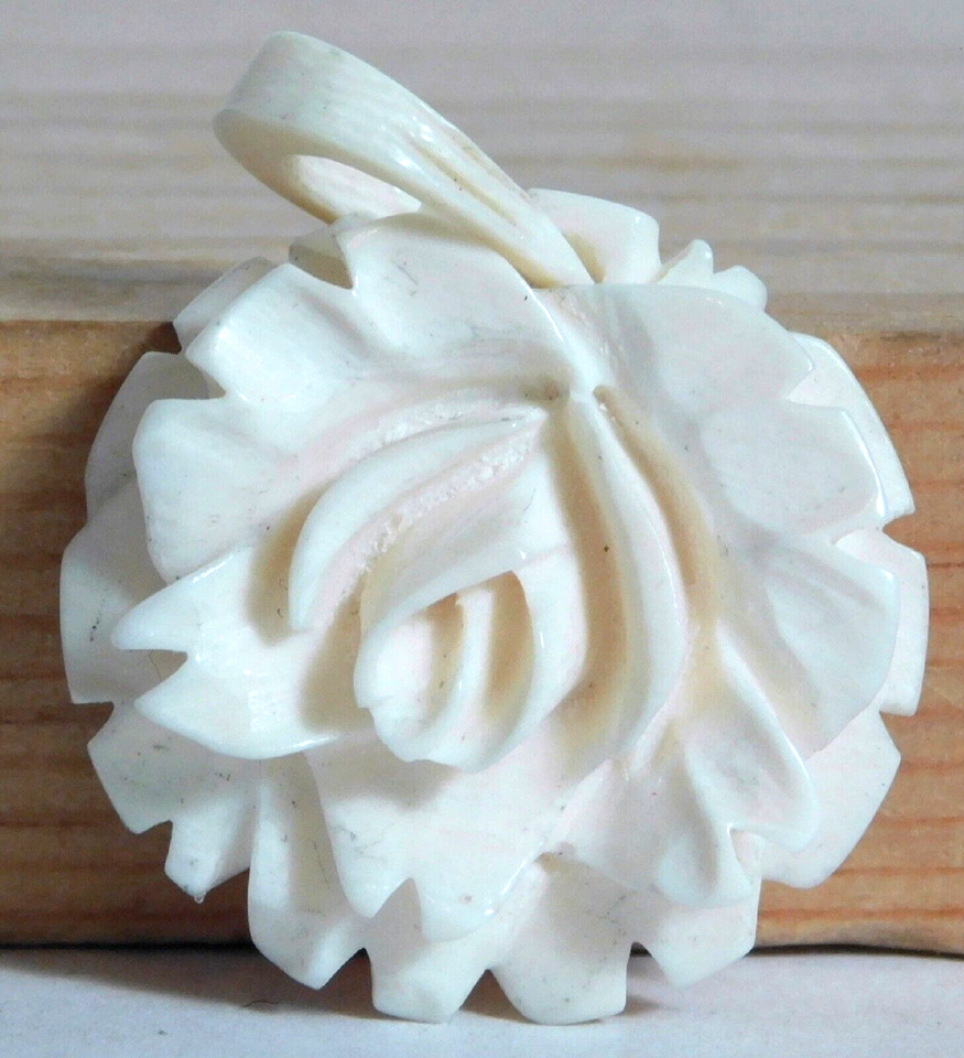 VINT HAND-CARVED ROSE FLOWER W/ CARVED BAIL PENDANT | eBay