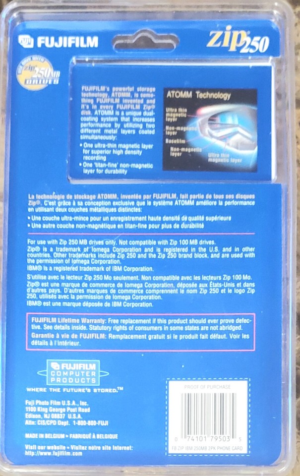 Zip Disk 250MB Cartridge Fuji Film IBM Discontinued by Manufacturer NOS ...