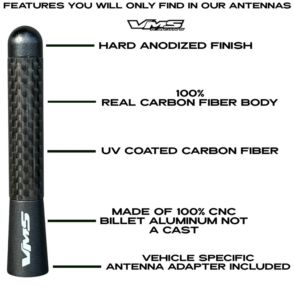 VMS BLACK 3" CARBON FIBER ALUMINUM SHORT ANTENNA KIT FOR 03-09 NISSAN ...