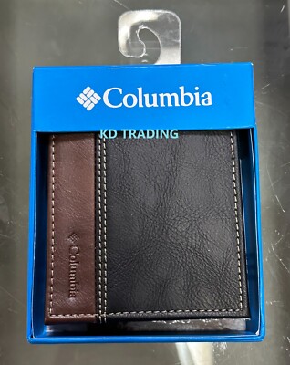 COLUMBIA 220050 Men Genuine Coated Leather BILLFOLD Wallet BLACK/BROWN ...