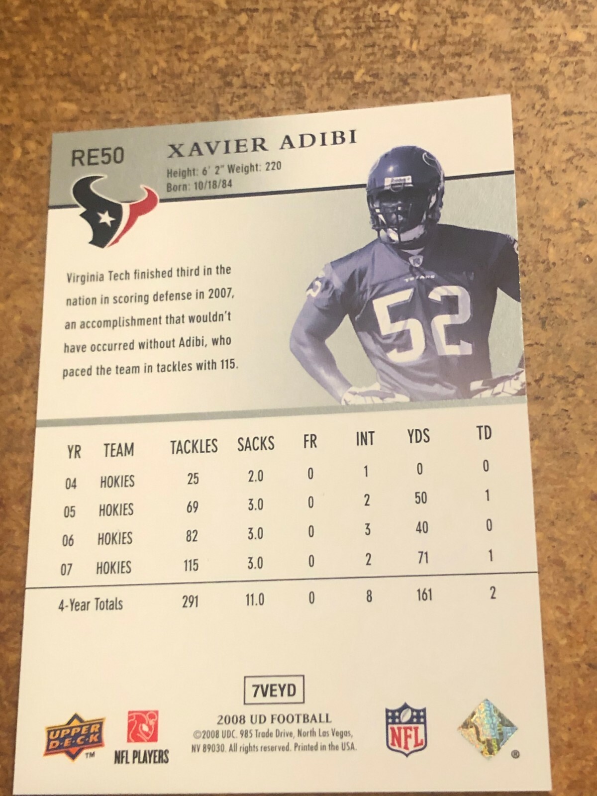 2008 Upper Deck Rookie Exclusives Football # RE50 Star Rookie Xavier ...