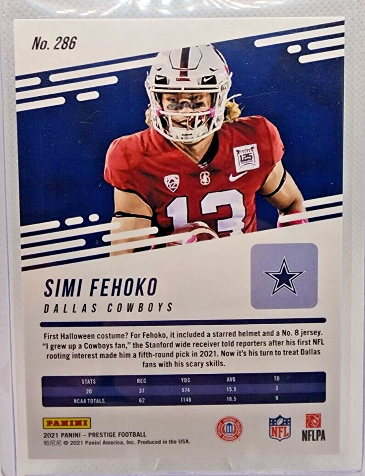 2021 Panini Prestige Simi Fehoko - Rookie Card -Cowboys/Chargers | eBay