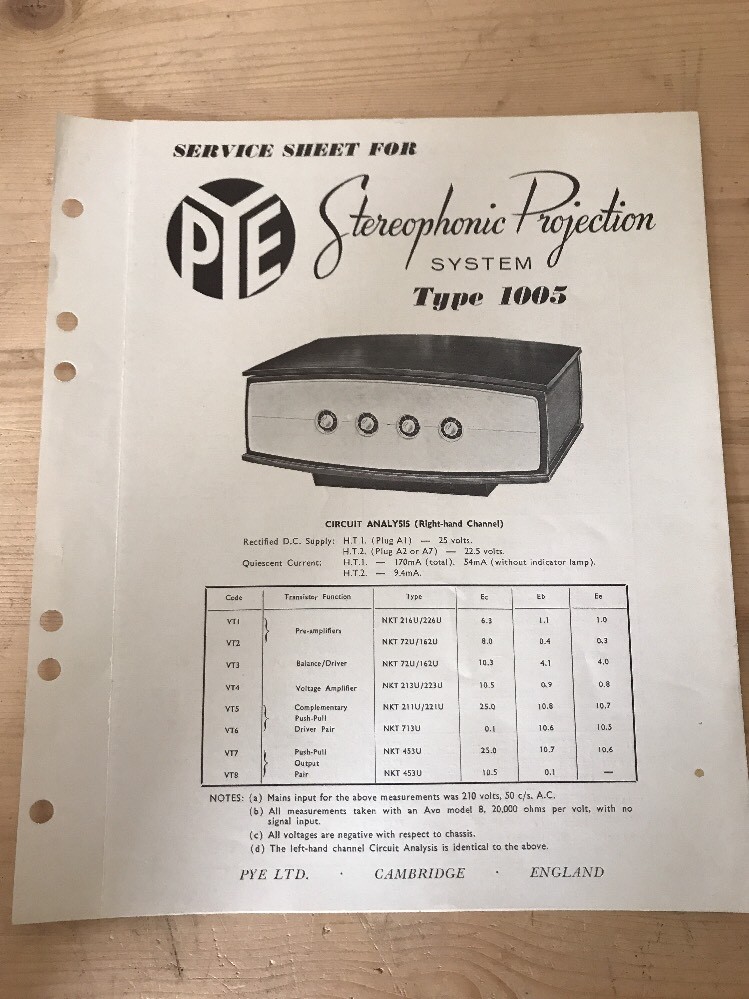 PYE RECORD PLAYER RADIOGRAM - SERVICE SHEET - MANY MODELS AVALIBLE ...
