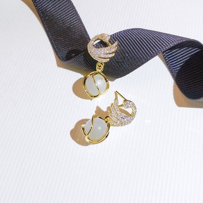 Fashion Sparkling Swan Crystal Swan Drop Pendant Earrings Women ...