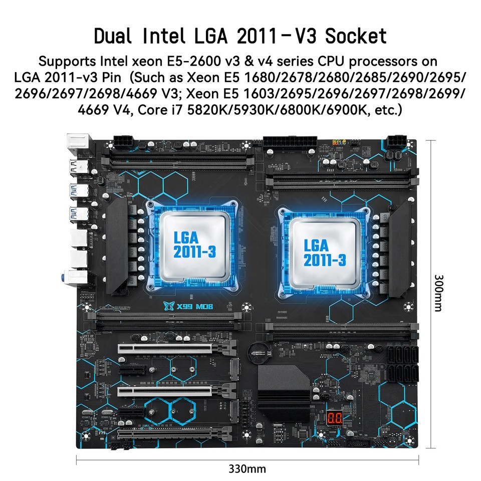 LGA 2011-3 X99 Server Motherboard Dual CPU Slot for Intel i7, Xeon E5 ...