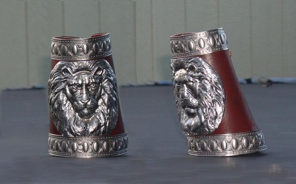 Greek Roman lion arm bracers bracer wrist guards leather iron armor ...