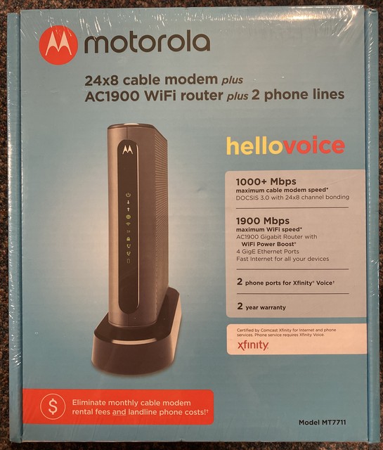 Motorola MT7711 24X8 Cable Modem and AC1900 Dual Band Wi-Fi Gigabit ...