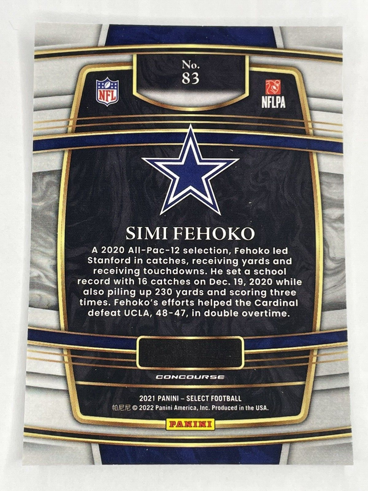 2021 Panini Select #83 Concourse Simi Fehoko RC Rookie Card Dallas ...