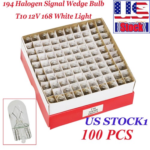 100 PCS 194 Halogen Signal Wedge Bulb T10 12V 168 White Light Turn Lamp ...