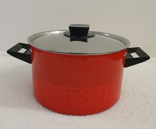 🔶️VINTAGE SILIT RED ENAMEL LIDDED SAUCEPAN STOCK POT GERMANY ARABIA ...