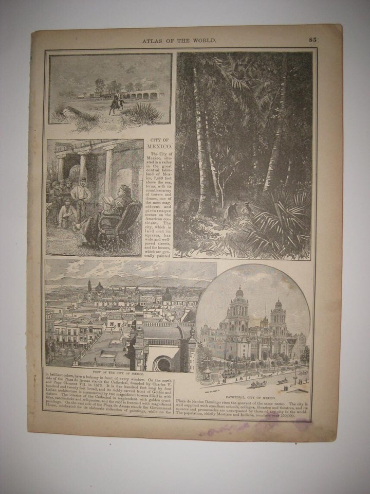 ANTIQUE 1880 MEXICO MAP TEXAS & MEXICO CITY PRINT RAILROAD SUPERB RARE ...