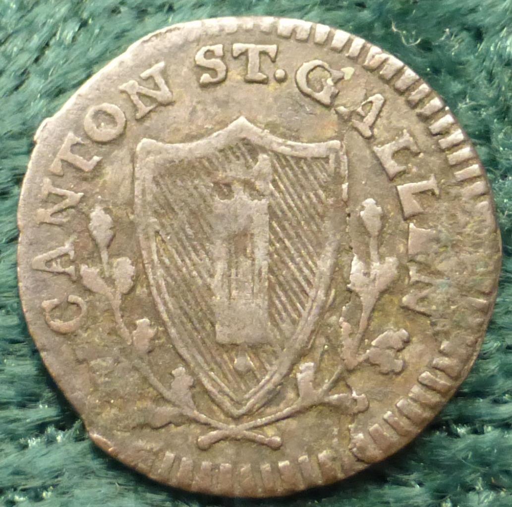 1813 Canton of Saint Gallen Switzerland 1/2 Kreuzer Billon Coin, KM ...