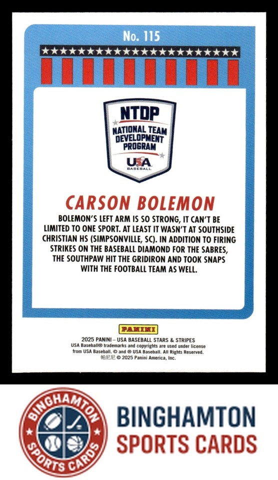 2025 Panini Stars and Stripes USA Baseball #115 Carson Bolemon | eBay