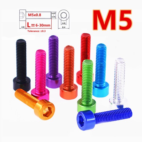 M5(5mm) Aluminium Hex Socket Cap Head Screws Allen Bolt 6-30mm Anodised ...
