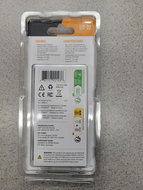 SPYPOINT LIT-22 LITHIUM RECHARGABLE BATTERY PACK FOR Flex for sale ...