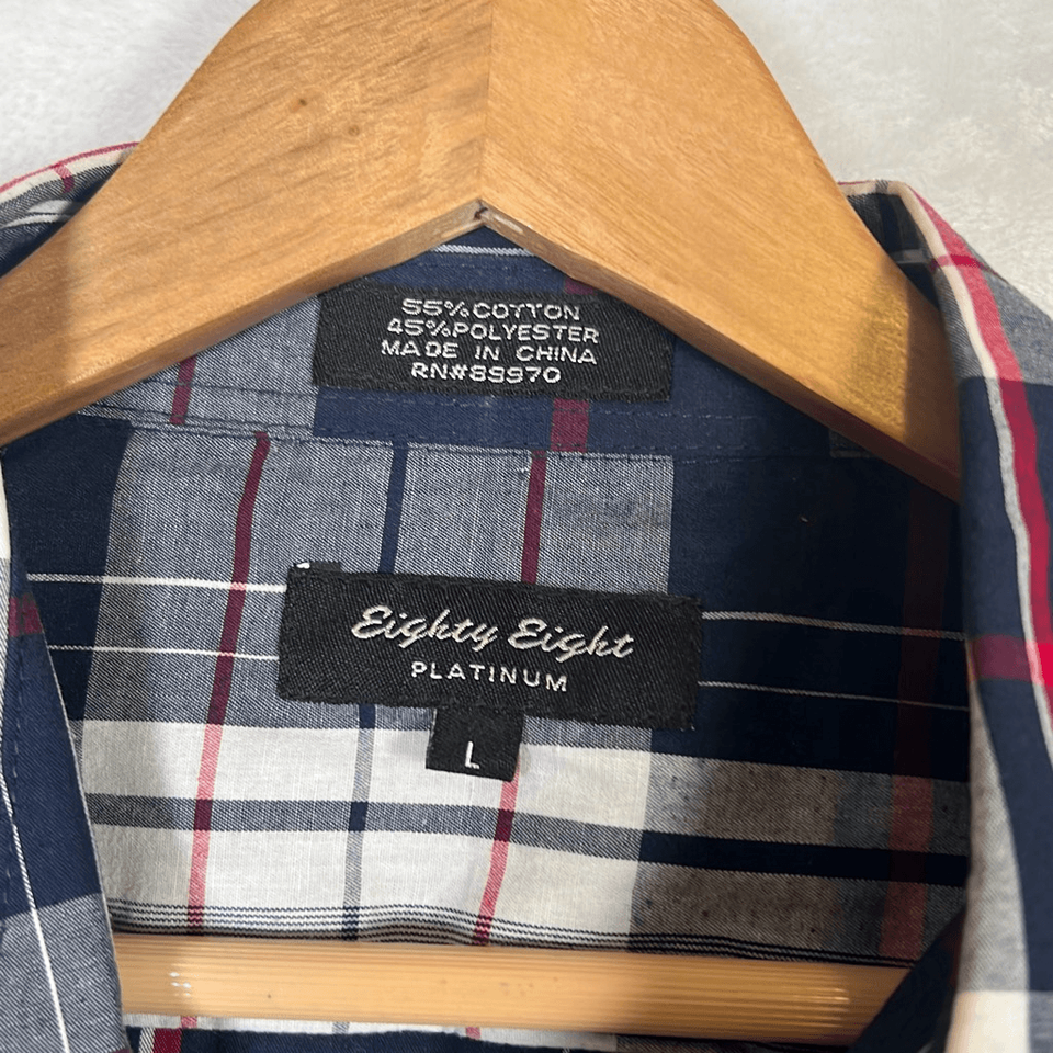 Eighty Eight Platinum Men's Long Sleeve Button Up Shirt, blue gray red Plaid, L | eBay