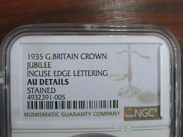 UK Great Britain 1935 Crown JUBILEE INCUSE LETTERING EDGE AU TONED ...