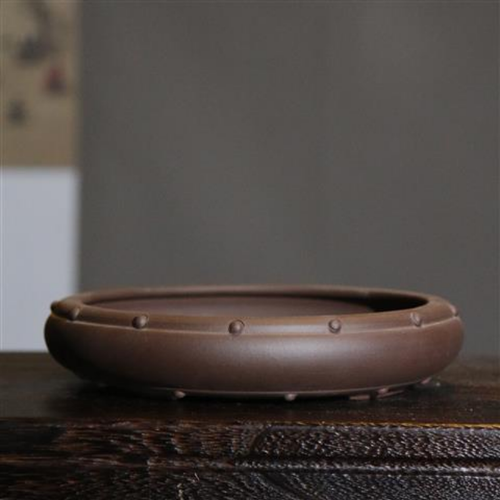 8.2" Purple Sand Pot Bonsai Basin Drum Ding Antique Basin Bronze Clay ...