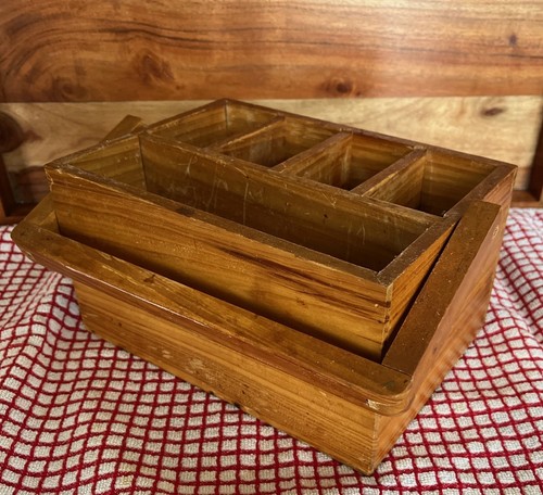 Vintage Solid Wood Silverware / Utensil Caddy with Handle – Rustic ...