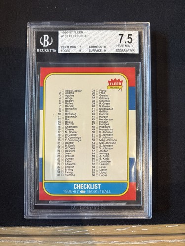 1986 Fleer Basketball #132 Checklist BGS 7.5 NM+ | eBay
