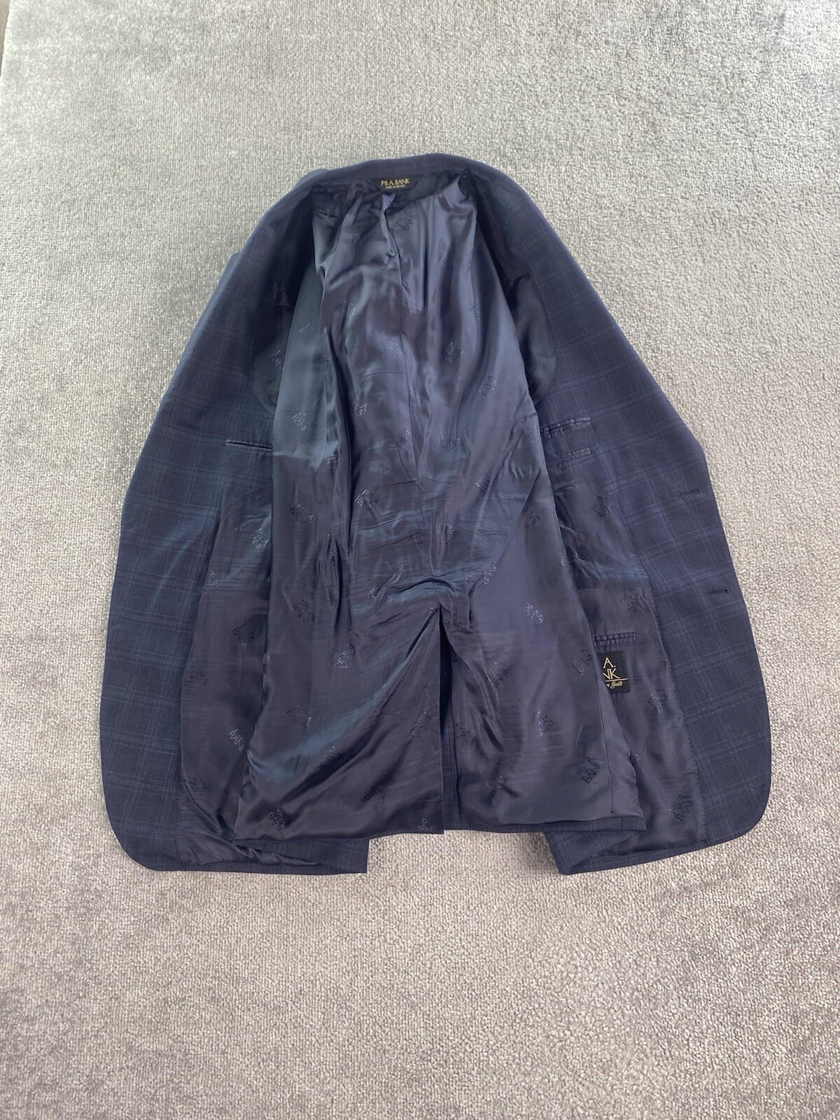 Jos. A Bank Suit Jacket 46 L Blue Wool Windowpane Check Designer ...