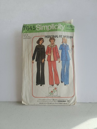 Vtg Simplicity Sewing Pattern 7645 Misses Maternity Size 12 14 Shirt ...